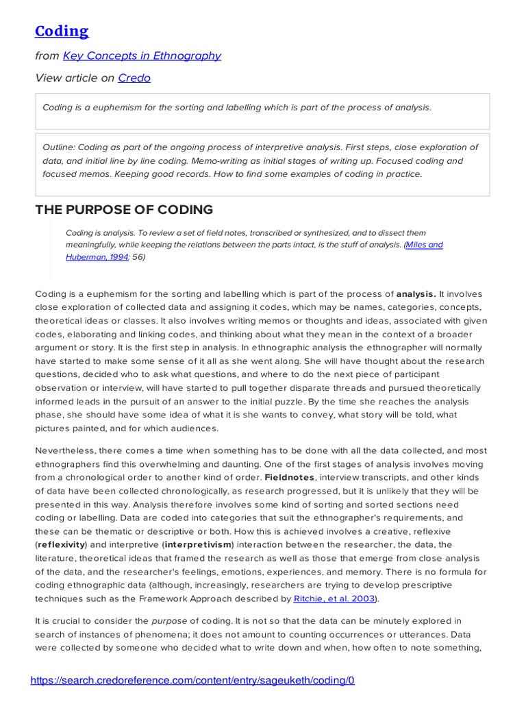 Coding: The Purpose of Coding | PDF | Ethnography | Data