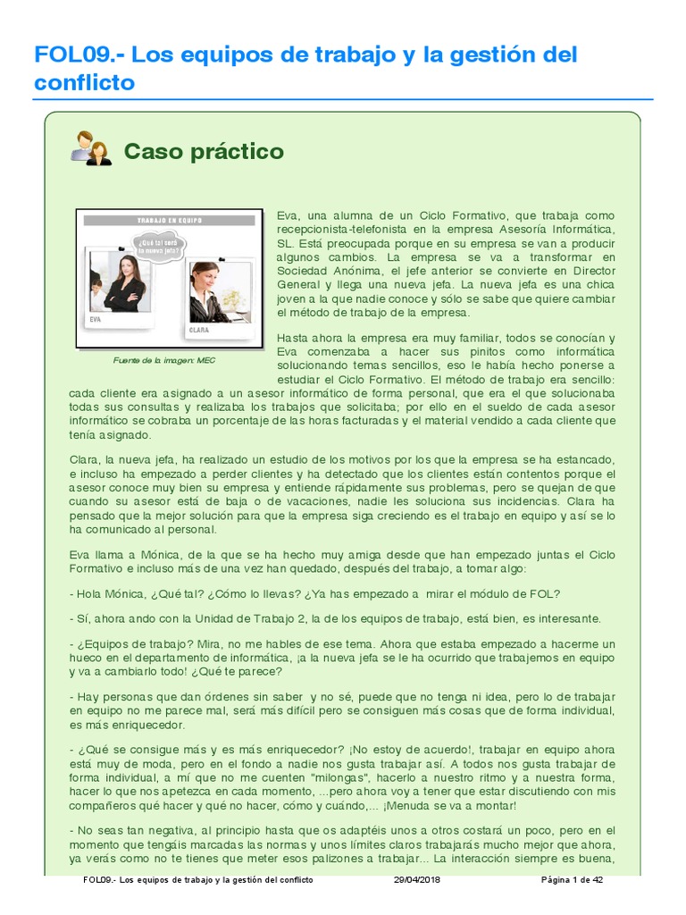 Resolución de conflictos en equipos de trabajo | PDF | Conflicto ...