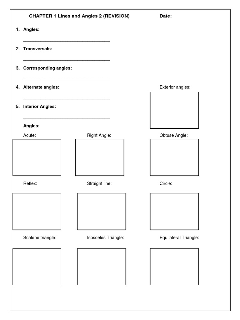Lines and Angles Worksheet for Class 6 | PDF