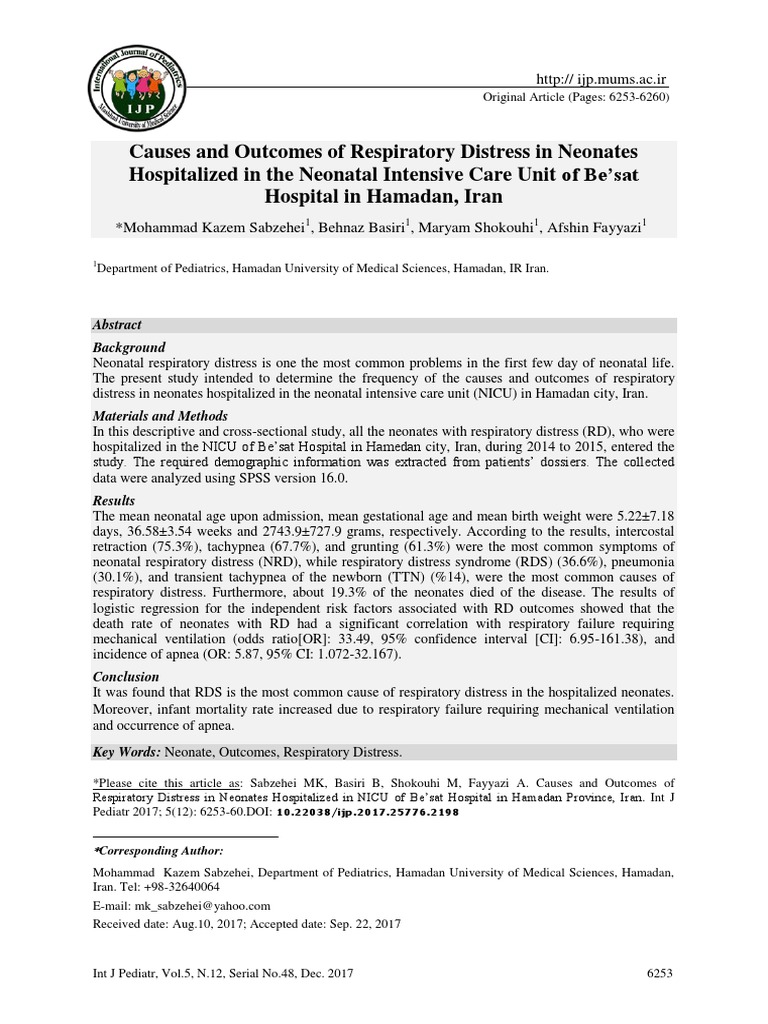 Causes and Outcomes of Respiratory Distress in Neonates | PDF ...