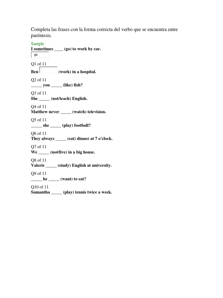 Completa Las Frases Con La Forma Correcta | PDF | Language Arts ...