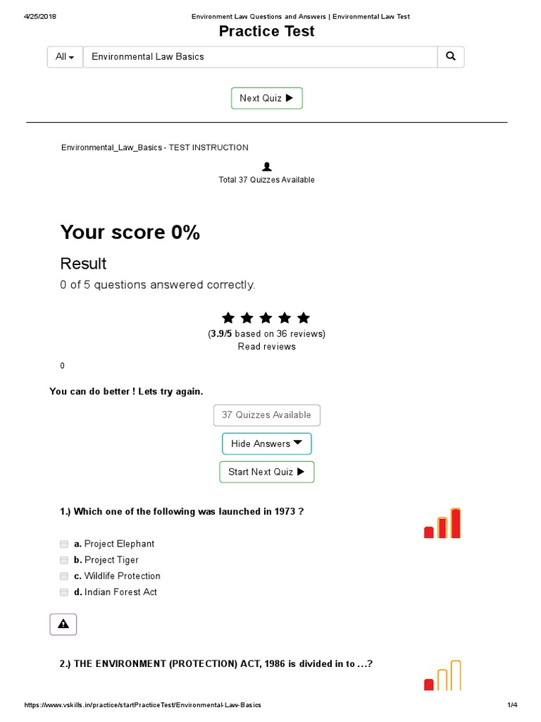 3 Environment Law Questions and Answers - Environmental Law Test PDF ...