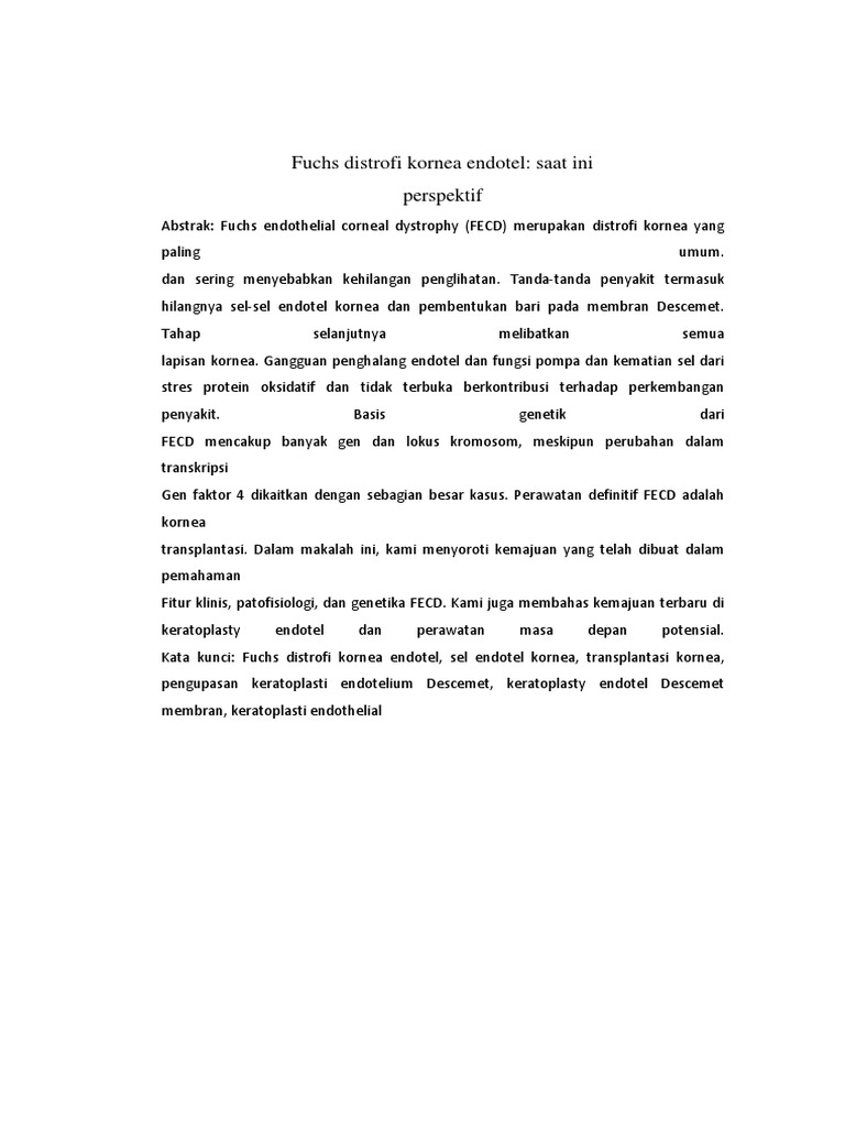 Fuchs Distrofi Kornea Endotel | PDF