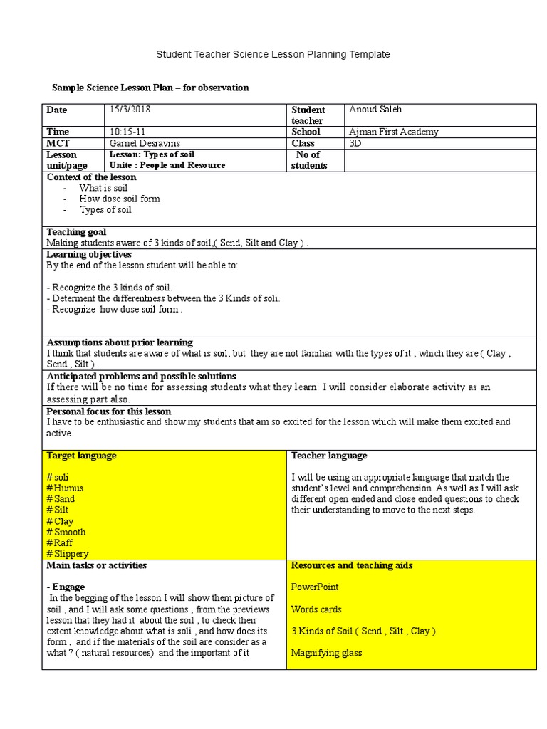 Soil Lesson Plan | PDF | Question | Educational Assessment