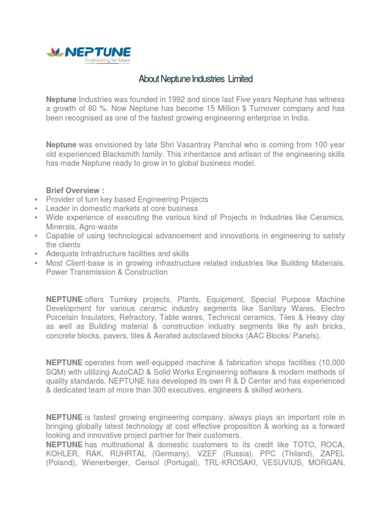 Introduction - Neptune Industries Limited | PDF | Brick | Fly Ash