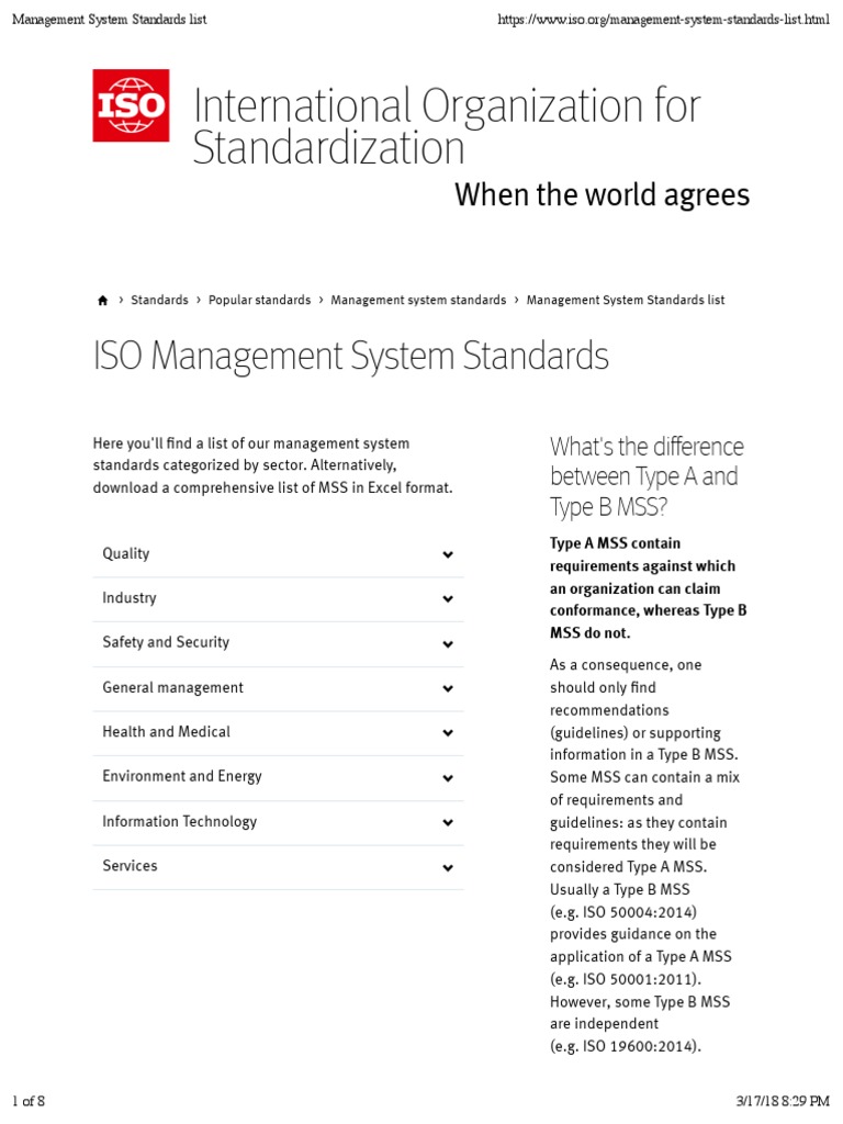 Management System Standards List | PDF | Quality Management ...