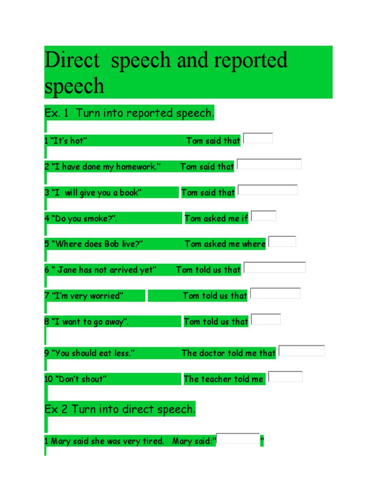 Direct and Indirect Speech Exercises
