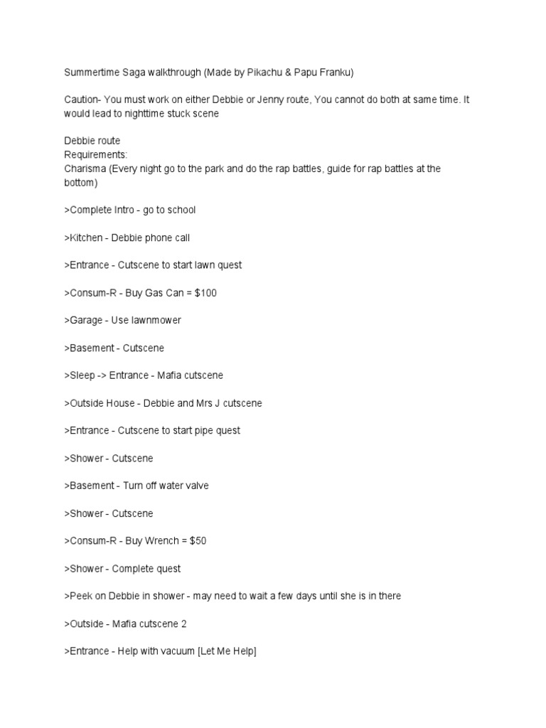 Extremely Detailed Summertime Saga Full Walkthrough PDF | PDF | Leisure ...