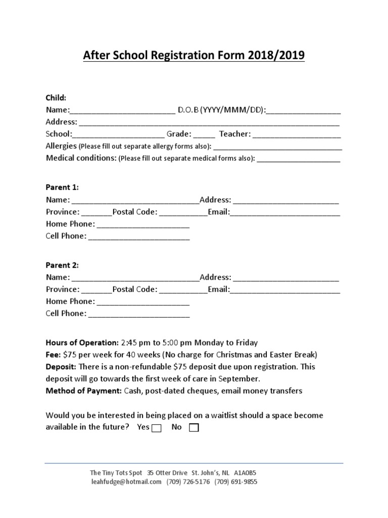 After School Program Registration Form | PDF