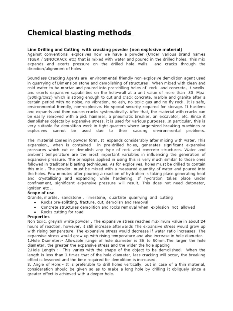 Chemical Blasting Method | PDF | Fracture | Drilling