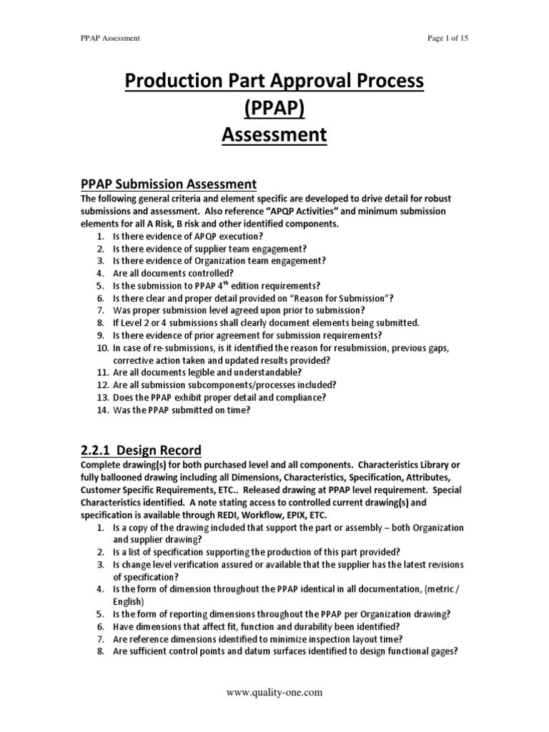 PPAP Submission Assessment Guide | PDF | Specification (Technical ...