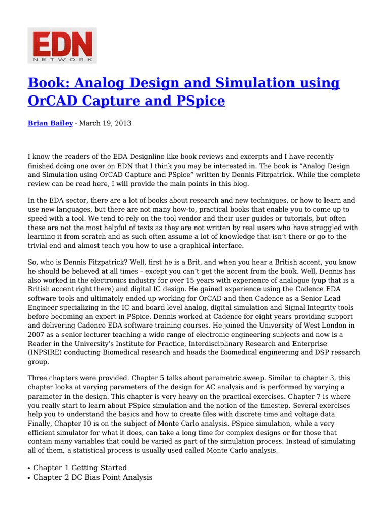 Book Analog Design and Simulation Using OrCAD Capture and PSpice | Download Free PDF ...