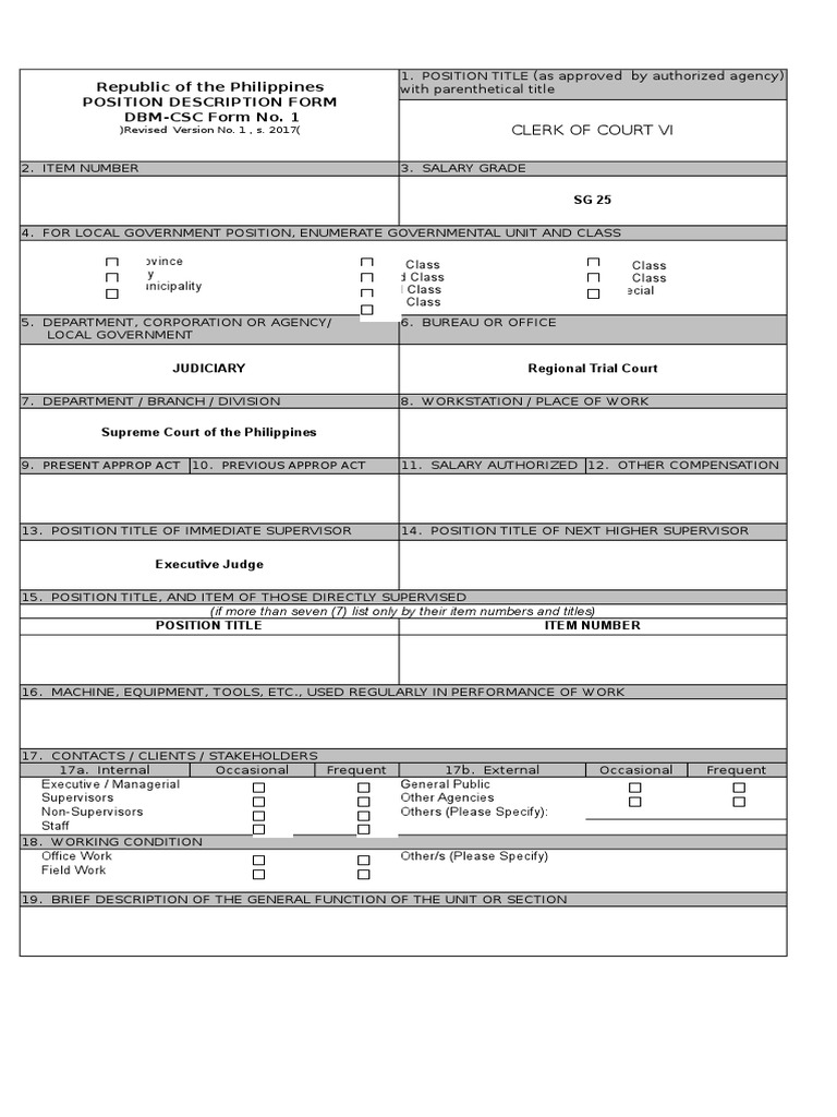Position Description Form DBM-CSC Form No 1 | PDF | Employment | Public Law