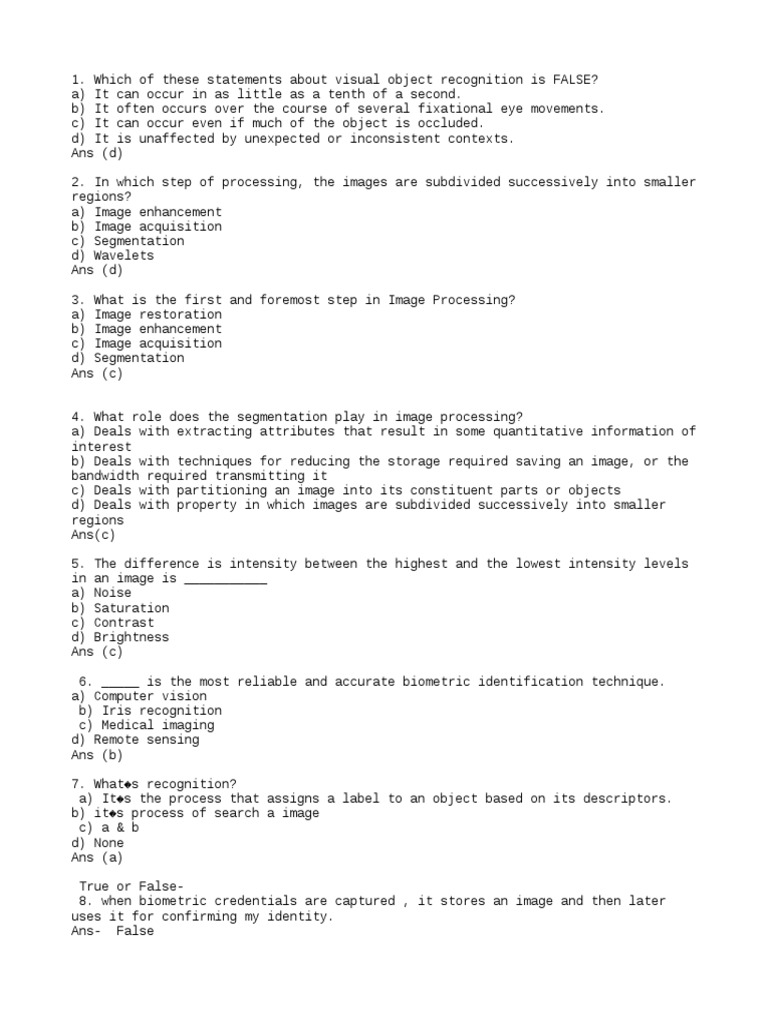 Iris Recognition Mcqs | PDF