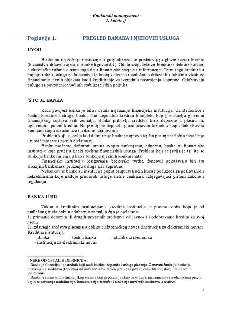 Bankarski Management Skripta 1.kolokvij | PDF