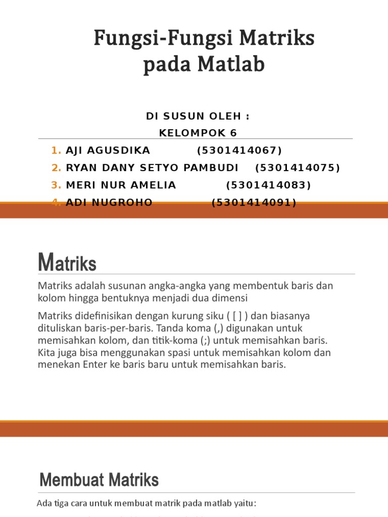 Fungsi-Fungsi Matriks Pada Matlab | PDF