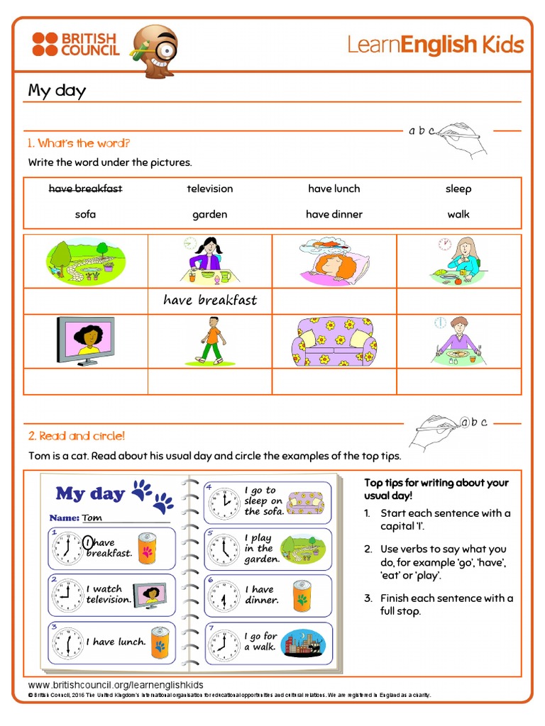 Writing Practice My Day Worksheet PDF | Download Free PDF | Language ...