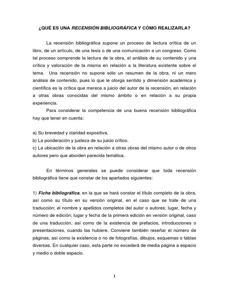 Pautas para Elaborar Una Recensión | PDF | Espacio | Autor