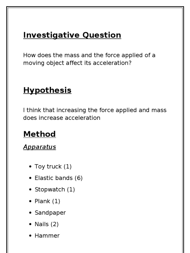 Investigative Question | PDF | Acceleration | Force