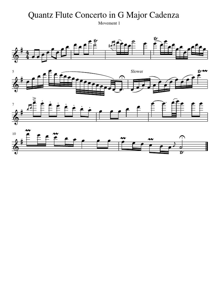 Quantz Flute Concerto in G Major Cadenza Movement 1 | PDF