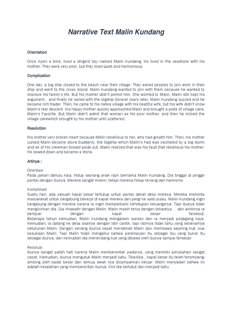 Narrative Text Malin Kundang | PDF