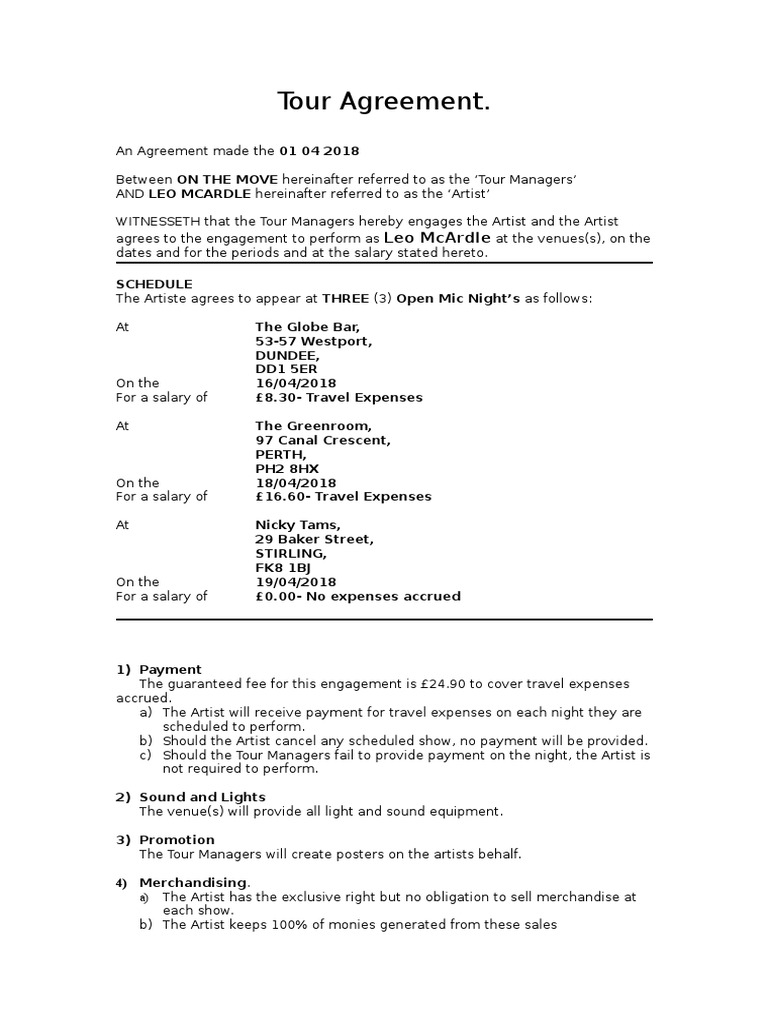 Tour Contract Leo | PDF | Government | Business