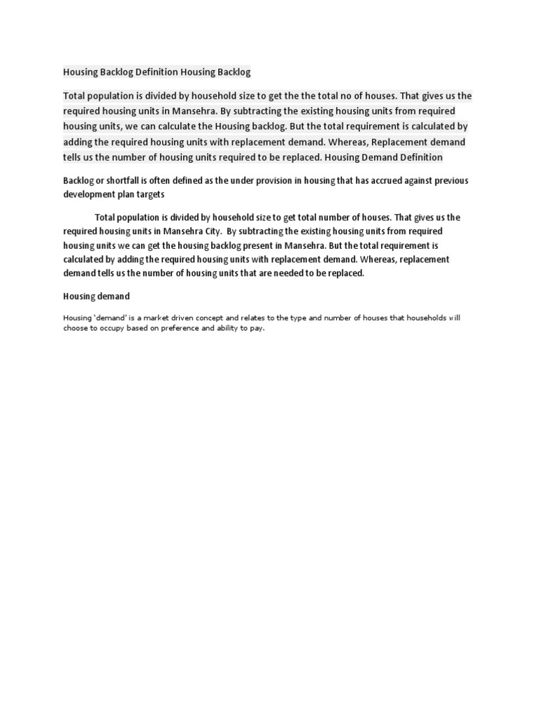 Housing Backlog Definition Housing Backlog | PDF