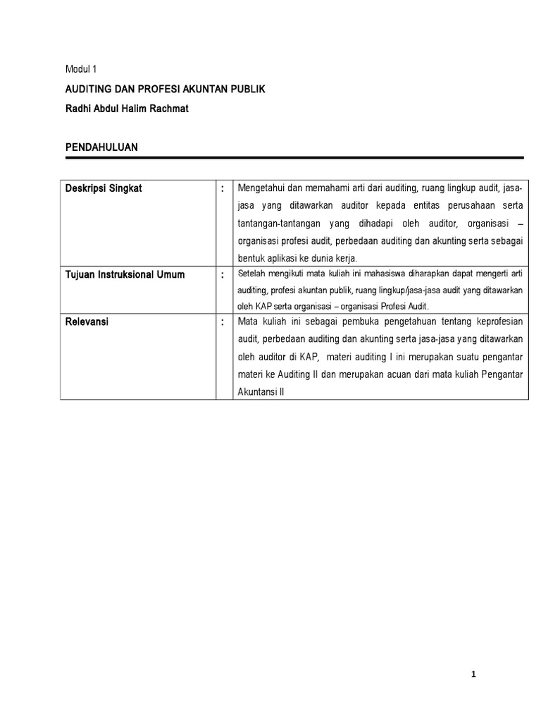 Modul 1 Auditing Dan Profesi Akuntan Publik | PDF | Pengelolaan Keuangan & Uang