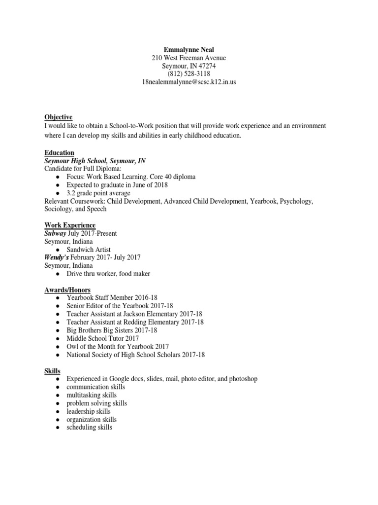 Emmalynne Neal Resume | PDF | Career & Growth