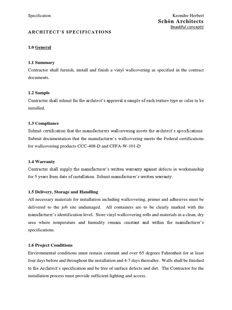 Architect's Specifications | PDF | Specification (Technical Standard) | Architect