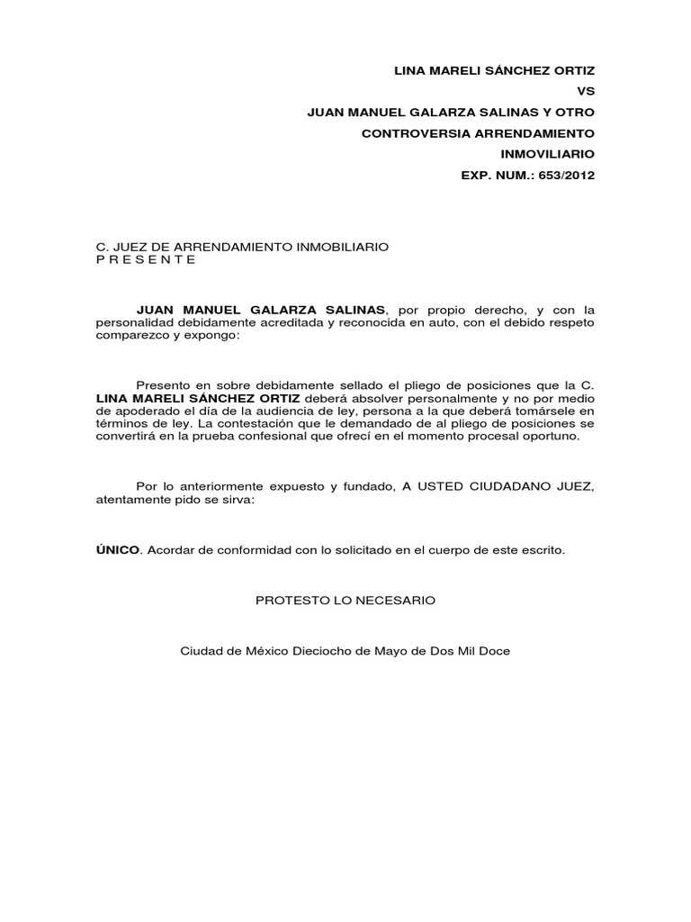 Formato Prueba Confesional | PDF | Evidencia (ley) | Demanda judicial