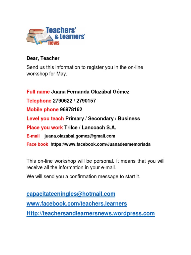 Online Workshop Registration for Teachers | PDF
