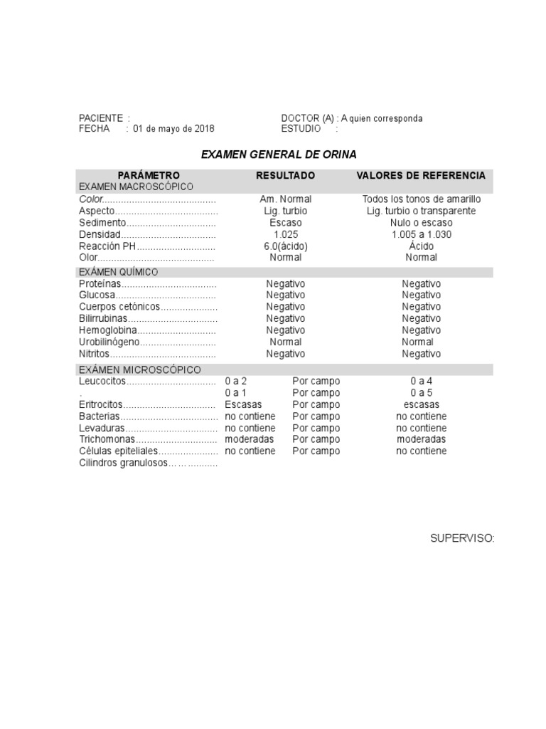 Examen G. de Orina Mujer | PDF | Biología | Especialidades Medicas
