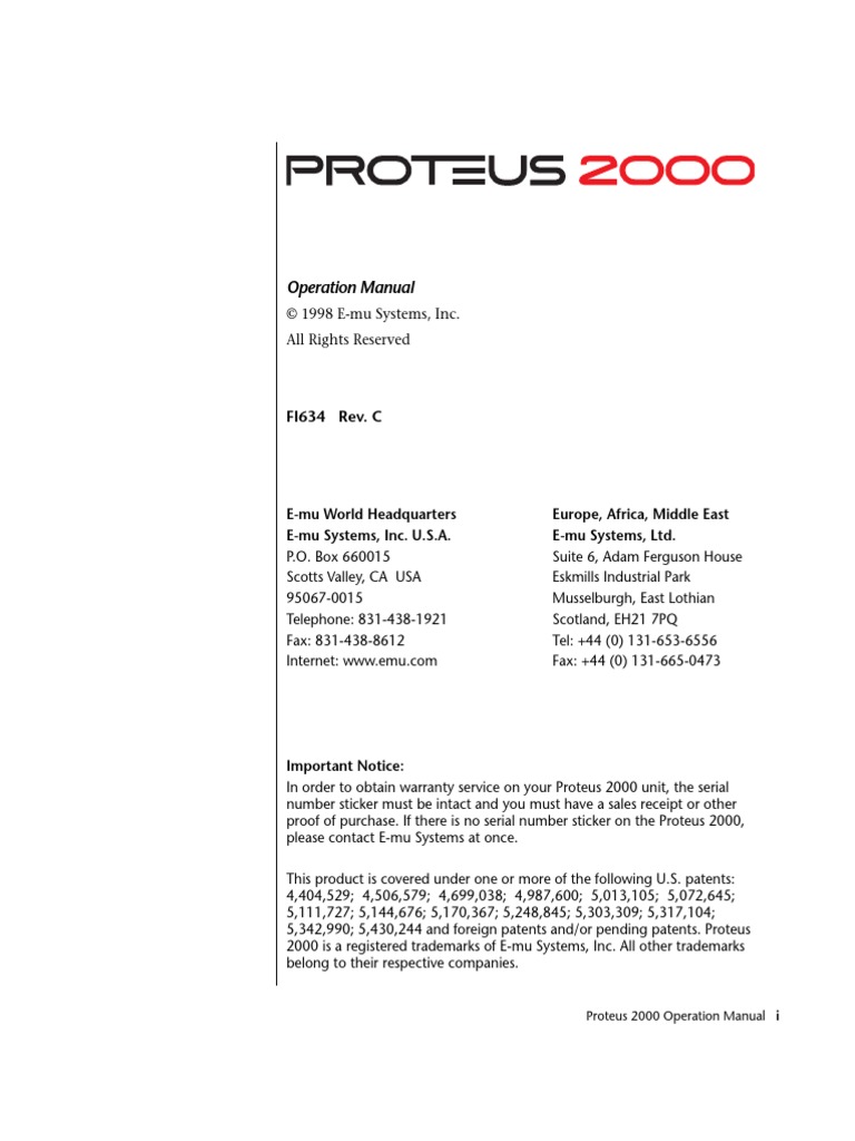 Proteus 2000 Operation Manual | PDF | Synthesizer | Modulation