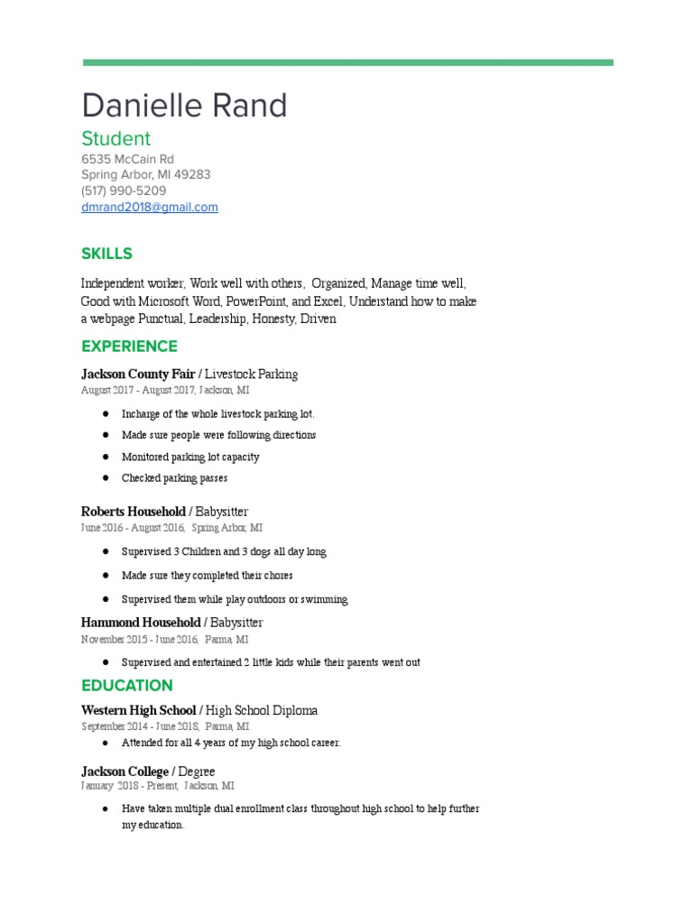 Danielle Rand's Resume and Skills | PDF