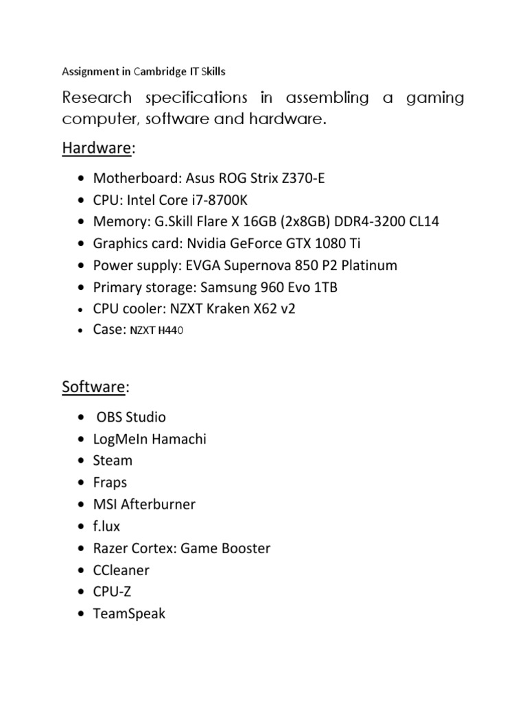 Hardware:: Assignment in Cambridge IT Skills | PDF | Computers