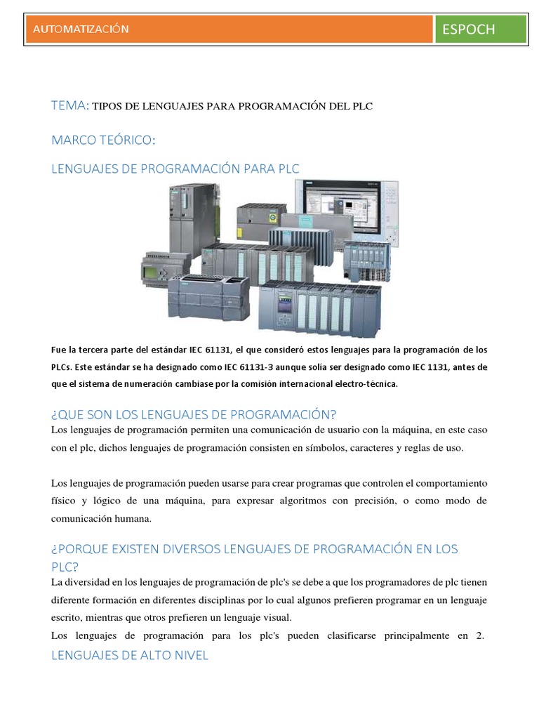 Lenguajes programación PLC | PDF | Lenguaje de programación ...