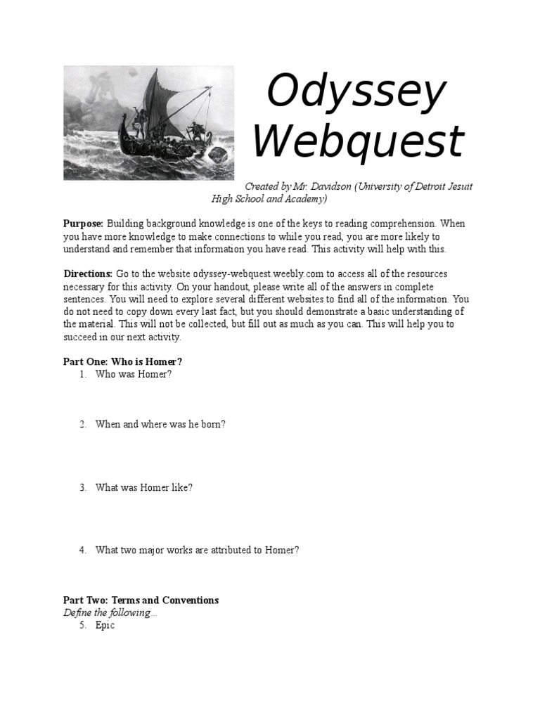 Webquest For Odyssey Lesson Plan 1st Lesson | PDF | Odyssey | Homer