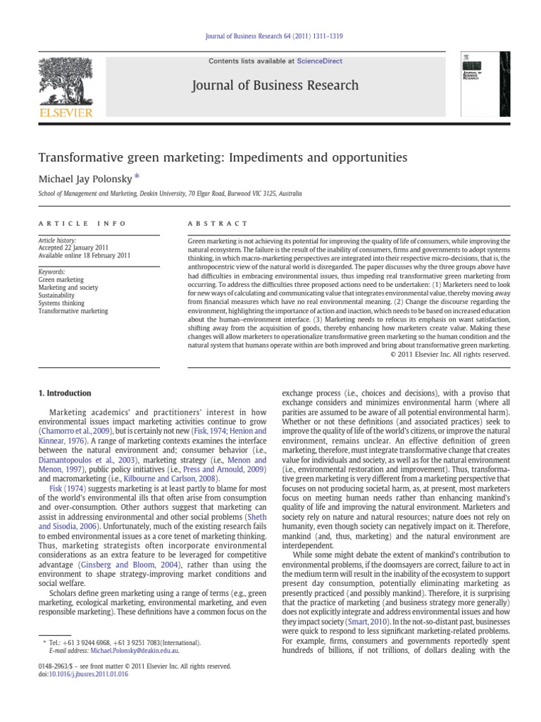 Journal of Business Research: Michael Jay Polonsky | PDF | Marketing ...