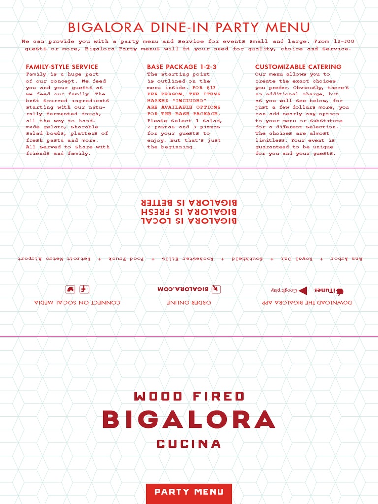 Bigalora Menu For Vivian's 50th | PDF | Menu | Pizza