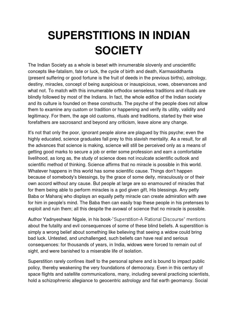 Superstitions in Indian Society | PDF | Sacrifice | Religion And Belief