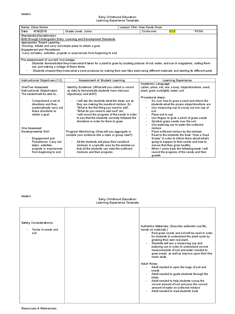 Ece Lesson Plan | PDF | Soil | Early Childhood Education