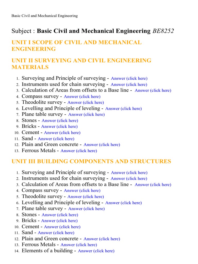Basic Civil and Mechanical Engineering - Lecture Notes, Study Material ...