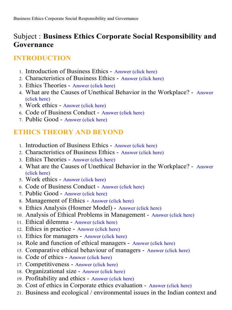 Business Ethics Corporate Social Responsibility and Governance ...