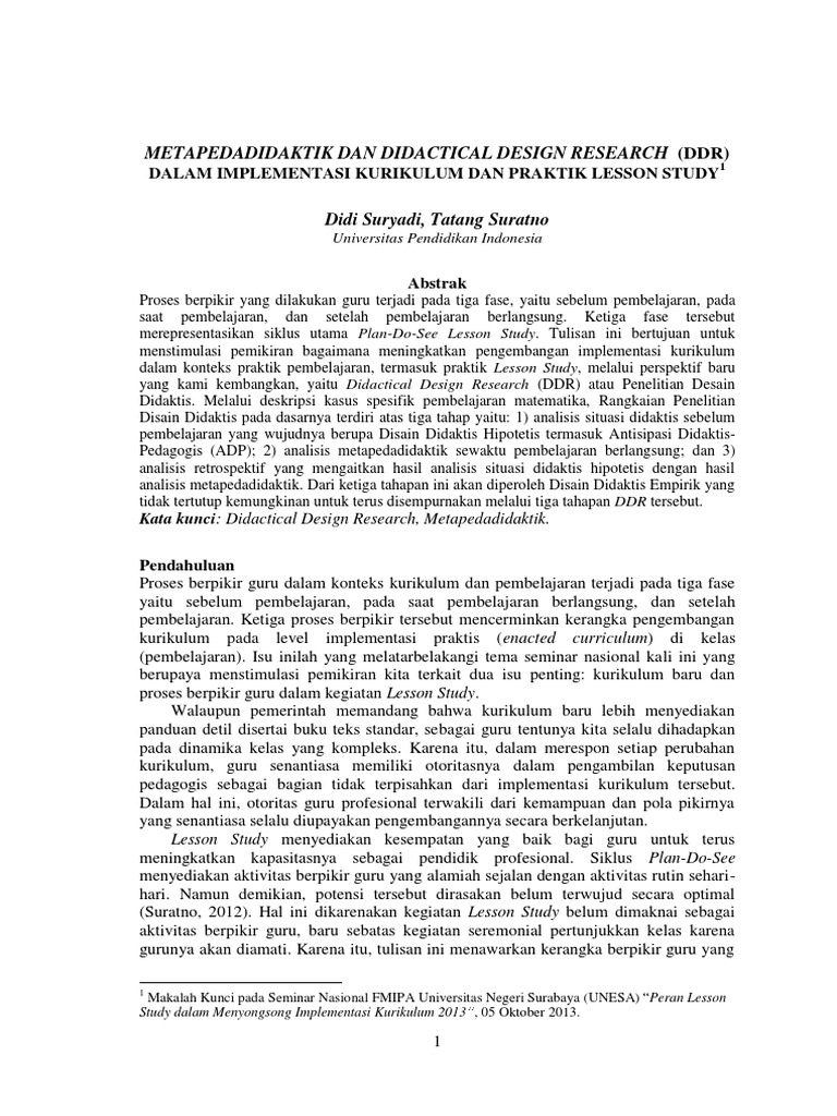 Metapedadidaktik Dan Didactical Design Research DDR Dalam Implementasi Kurikulum Dan Praktik ...