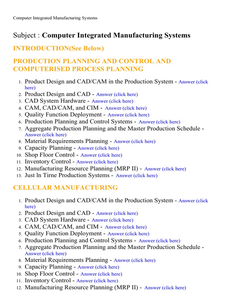 Computer Integrated Manufacturing Systems - Lecture Notes, Study ...