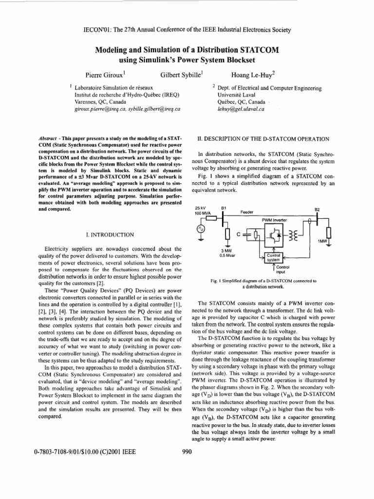 Modeling And Simulation Of A Distribution Statcom Pdf Power Inverter Power Electronics
