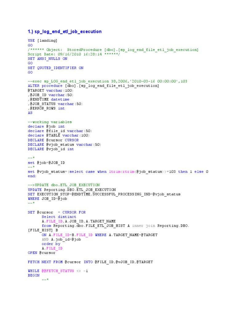 1.) SP - Log - End - Etl - Job - Execution: Ltrim Rtrim | PDF | Software | Data Management