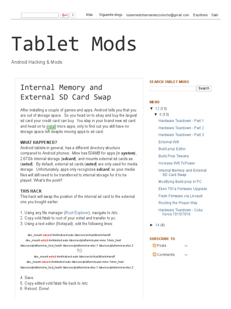 Tablet Mods - Internal Memory and External SD Card Swap | PDF | Secure ...
