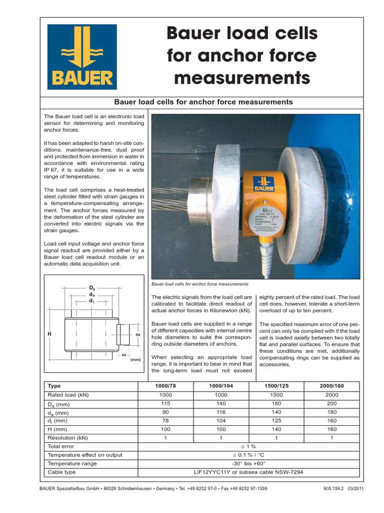 Bauer Load Cells For Anchor Force Measurements | PDF | Electrical ...